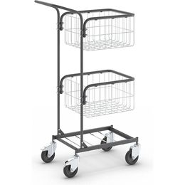 eurokraft pro Bürowagen KOMPAKT, Gestellfarbe Tiefschwarz, 4 Lenkrollen, 2 mit Doppelstopp, Rad-Ø 100 mm