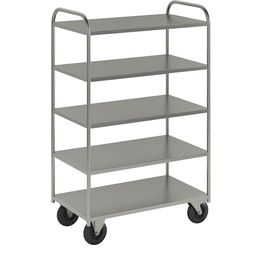 Kongamek Etagenwagen KM41, 5 Etagen, LxBxH 955 x 550 x 1470 mm, verzinkt, 2 Lenkrollen mit Stopp, 2 Bockrollen