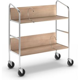 HelgeNyberg Aktenordnerwagen verchromt, 2 Etagen, LxBxH 800 x 340 x 840 mm, Buche-Dekor