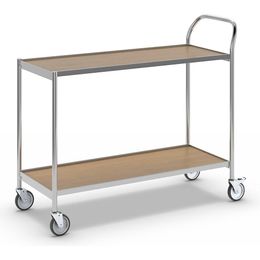 HelgeNyberg Tischwagen, 2 Etagen, LxB 1000 x 420 mm, Chrom/Eiche