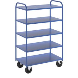 Kongamek Etagenwagen KM41, 5 Etagen, LxBxH 955 x 550 x 1470 mm, blau, 2 Lenkrollen mit Stopp, 2 Bockrollen