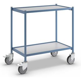 eurokraft pro Tischwagen, Tragfähigkeit 150 kg, ohne Schiebegriff, 2 Etagen, 4 Lenkrollen, 2 mit Doppelstopp