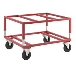 Kongamek Paletten-Fahrgestell KM222, LxBxH 1200 x 1000 x 655 - 830 mm, rot, 2 Lenk- und 2 Bockrollen