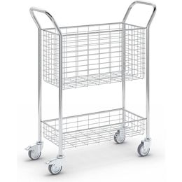 eurokraft pro Büro- und Postwagen, Tragfähigkeit 200 kg, weißaluminium, LxBxH 1005 x 380 x 1245 mm, 2 Etagen