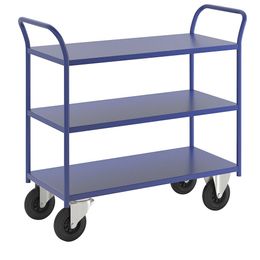 Kongamek Tischwagen KM41, 3 Etagen, LxBxH 1080 x 450 x 975 mm, blau, 2 Lenk- und 2 Bockrollen