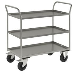 Kongamek Tischwagen KM41, 3 Etagen mit Aufkantung, LxBxH 1070 x 550 x 1000 mm, verzinkt, 2 Lenkrollen mit Stopp, 2 Bockrollen