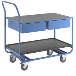eurokraft pro Industrie-Tischwagen, 2 Etagen, 2 Schubladen, Vollgummireifen spurlos