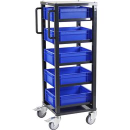 eurokraft pro Euro-Transportwagen CustomLine, für Behälter-LxB 400 x 300 mm, grau, mit 5 Kästen, 120 mm hoch