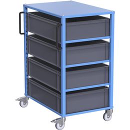 eurokraft pro Euro-Transportwagen CustomLine, für Behälter-LxB 600 x 800 mm, blau, mit 4 Kästen, 210 mm hoch