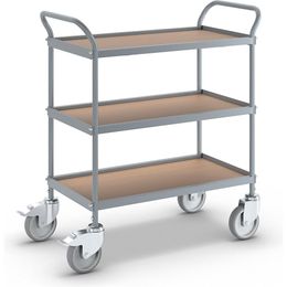 eurokraft pro Servierwagen, Etagenhöhe 250 mm, 3 Etagen, mit 4 Lenkrollen, 2 mit Doppelstopp, Rad-Ø 125 mm