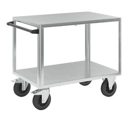 eurokraft pro Montagewagen, Tragfähigkeit 500 kg, 2 Ladeflächen mit verzinkten Stahlblech-Auflagen, Ladefläche 1050 x 700 mm, Gestell verzinkt