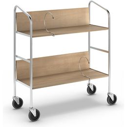 HelgeNyberg Aktenordnerwagen verchromt, 2 Etagen, LxBxH 800 x 340 x 840 mm, Birke-Dekor