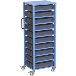 eurokraft pro Euro-Transportwagen CustomLine, für Behälter-LxB 600 x 400 mm, blau, mit 10 Kästen, 120 mm hoch