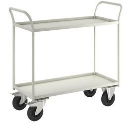 Kongamek Tischwagen KM41, 2 Etagen mit Aufkantung, LxBxH 1080 x 450 x 1000 mm, weiß, 2 Lenkrollen mit Stopp, 2 Bockrollen