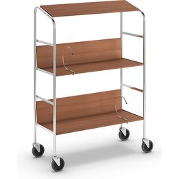 HelgeNyberg Aktenordnerwagen mit Ablageboden, verchromt, 3 Etagen, LxBxH 800 x 340 x 1060 mm, Kirsche-Dekor
