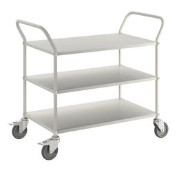 Kongamek Leichter Etagenwagen Höhe 940 mm, mit 3 Metallböden, weiß, 2 Lenkrollen mit Stopp