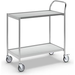 HelgeNyberg Tischwagen, 2 Etagen, LxB 800 x 420 mm, Chrom/grau