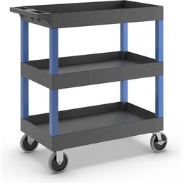Mehrzweckwagen MULTI, LxBxH 895 x 460 x 950 mm, 3 Etagen, 3 Wannen, schwarz / blau kaiserkraft