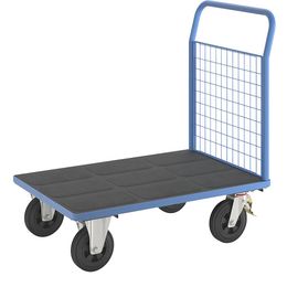 eurokraft pro Plattformwagen, 1 hohe Gitter-Stirnwand, LxB 1050 x 700 mm, Vollgummireifen