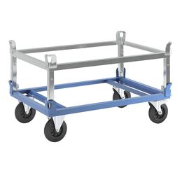eurokraft pro Paletten-Fahrgestell mit Aufsetzrahmen, Tragfähigkeit 500 kg, blau