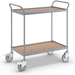 eurokraft pro Servierwagen, Etagenhöhe 590 mm, 2 Etagen, mit 4 Lenkrollen, 2 mit Doppelstopp, Rad-Ø 125 mm