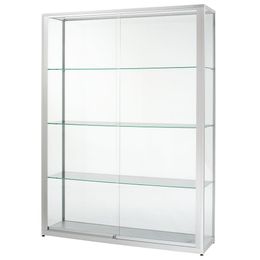 Standvitrine, H&ouml;he 2000 mm, 2 Schiebet&uuml;ren, BxT 1500 x 400 mm, silber eloxiert kaiserkraft