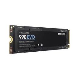 Samsung 990 EVO 1 TB , SSD PCIe 4.0 x4 / 5.0 x2, NVMe 2, M.2 2280, intern Kapazität: 1 TB Datentransferrate: Lesen: 5.000 MB/s, Schreiben: 4.200 MB/s IOPS: Lesen: 680.000, Schreiben: 800.000