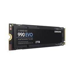 Samsung 990 EVO 2 TB, SSD PCIe 4.0 x4 / 5.0 x2, NVMe 2, M.2 2280, intern Kapazität: 2 TB Datentransferrate: Lesen: 5.000 MB/s, Schreiben: 4.200 MB/s IOPS: Lesen: 700.000, Schreiben: 800.000