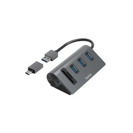 Hama USB Hub Kartenleser, 5 Ports, 3x USB A, SD, microSD, USB C Adapter USB-Adapter USB Typ A, USB-C, grau|schwarz