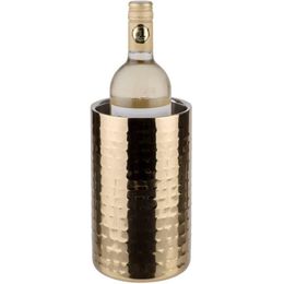 APS Wein- und Sektkühler GOLD, Hammerschlag-Design, hochwertiges Edelstahl, Ø 10 cm, goldfarben