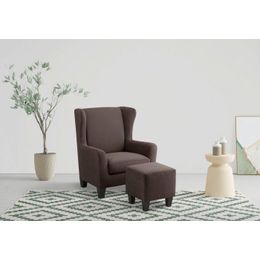 Home Affaire Ohrensessel Chilly, Sessel mit Hocker und Federkern-Polsterung, (Set, 2-St., bestehend aus Sessel und Hocker), in Cord und Microfaser-Bezug, Unser Dauertiefpreis, braun