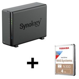 Synology DiskStation DS124 1 Einschub NAS-Server Leergehäuse + 1x Toshiba N300 SATA 3.5" HDD 4TB bulk Festplatte