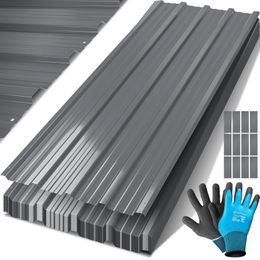 Kesser® - 12 x Profilblech Trapezblech 129cm x 45cm = 7 m² -Dachblech für Gerätehaus , Dachplatten Verzinkter Stahl 0,25mm inkl. Montagehandschuhe