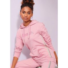 Bench. Loungewear Hoodie mit Glitzer Streifen und Glitzer Logodruck, Loungewear, rosa