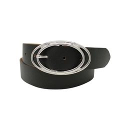 AnnaMatoni Ledergürtel Ovale silberfarbene Gürtelschnalle, glänzend, schwarz