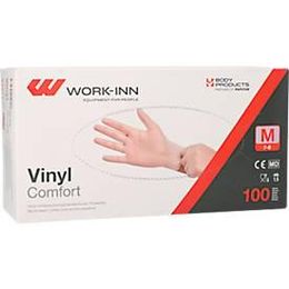 Papstar Einmalhandschuhe WORK-INN Comfort, Vinyl, puderfrei, latexfrei, transparent, Größe M, 100 Stück