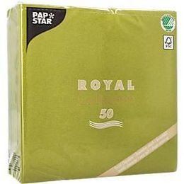 Servietten Papstar Royal Collection, 5 x 50 Stück, 1/4-Falz, Stoffoptik, 400 x 400 mm, Papier, olivgrün