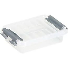 Aufbewahrungsbox Sunware Q-LINE, Verschlussclips, transparent, stapelbar, 0,2 l, L 118 x B 77 x H 30 mm, grau