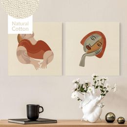 Leinwandbild Picasso Interpretation - Ruhende - Wandbild bis XXL Print Abstrakt Illustration Kunstdruck Portrait Wohnzimmer Beige