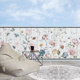 Balkon Sichtschutz Rankende Blumen mit Schmetterlingen Aquarell