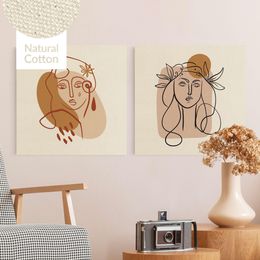 Leinwandbild Picasso Interpretation - Zwei Musen - Wandbild bis XXL Print Abstrakt Illustration Kunstdruck Portrait Wohnzimmer Beige