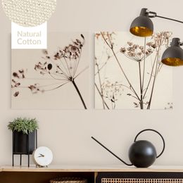 Leinwandbild Trockenblumen Set - Wandbild bis XXL Print Botanik Tropical Wohnzimmer Schlafzimmer Beige
