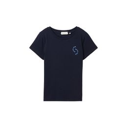 Tom Tailor Denim Damen Basic T-Shirt mit Bio-Baumwolle, blau, Textprint, Gr. L