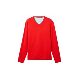 Tom Tailor Herren Strickpullover mit V-Ausschnitt, rot, Uni, Gr. M