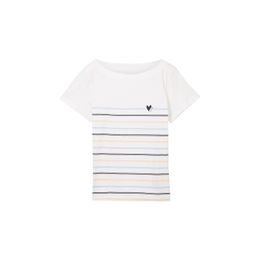 Tom Tailor Damen Gestreiftes T-Shirt mit U-Boot-Ausschnitt, weiß, Streifenmuster, Gr. XXL