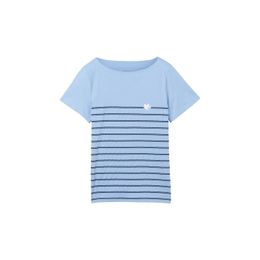 Tom Tailor Damen Gestreiftes T-Shirt mit U-Boot-Ausschnitt, blau, Streifenmuster, Gr. S