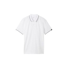 Tom Tailor Denim Herren Poloshirt mit Allover-Print, weiß, Allover Print, Gr. XL