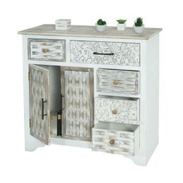 Kommode MCW-J48, Schrank Schubladenkommode Highboard, Holz Schubladen, Shabby-Look Vintage 92x88x35cm, weiß-braun