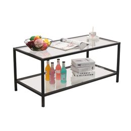 Mein-Regal Couchtisch Glasgow schwarz 100x50x45cm Metall Glasoberfl&auml;che Ablagefach