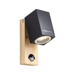 Brilliant Lampe Galeni Außenwandleuchte Bewegungsmelder schwarz/natur 1x PAR51, GU10, 20W, geeignet für Reflektorlampen (nicht enthalten) IP-Schutzart: 44 - spritzwassergeschützt